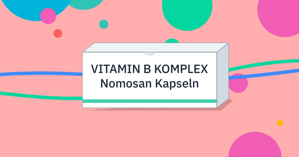 Symbolbild: Packung mit der Aufschrift VITAMIN B KOMPLEX Nomosan Kapseln (PZN 12409421) – Verfügbarkeit und Bezug in Apotheken in Frankfurt am Main
