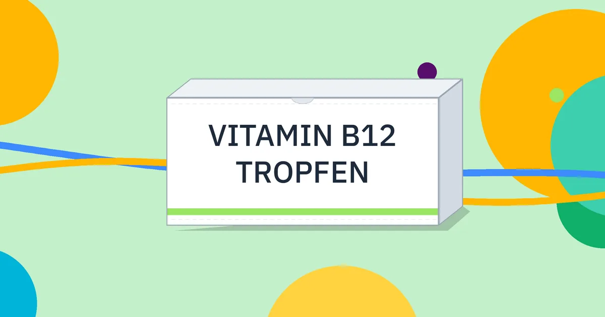 Symbolbild: Packung mit der Aufschrift VITAMIN B12 TROPFEN (PZN 18679009) – Verfügbarkeit und Bezug in Apotheken in Frankfurt am Main