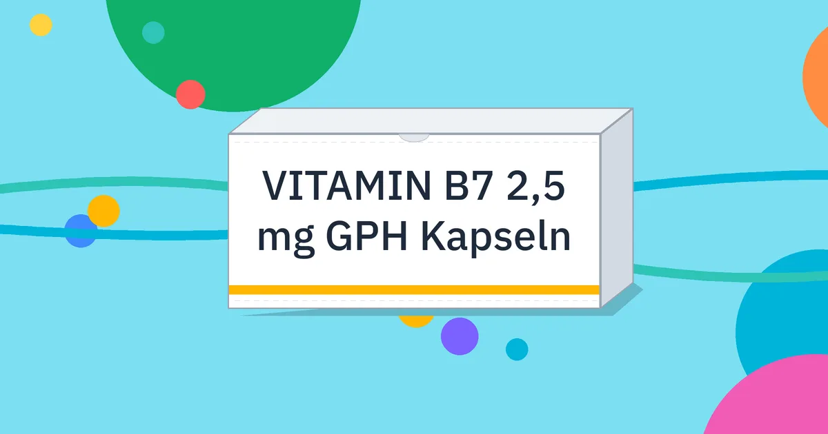 Symbolbild: Packung mit der Aufschrift VITAMIN B7 2,5 mg GPH Kapseln (PZN 09786870) – Verfügbarkeit und Bezug in Apotheken in Frankfurt am Main