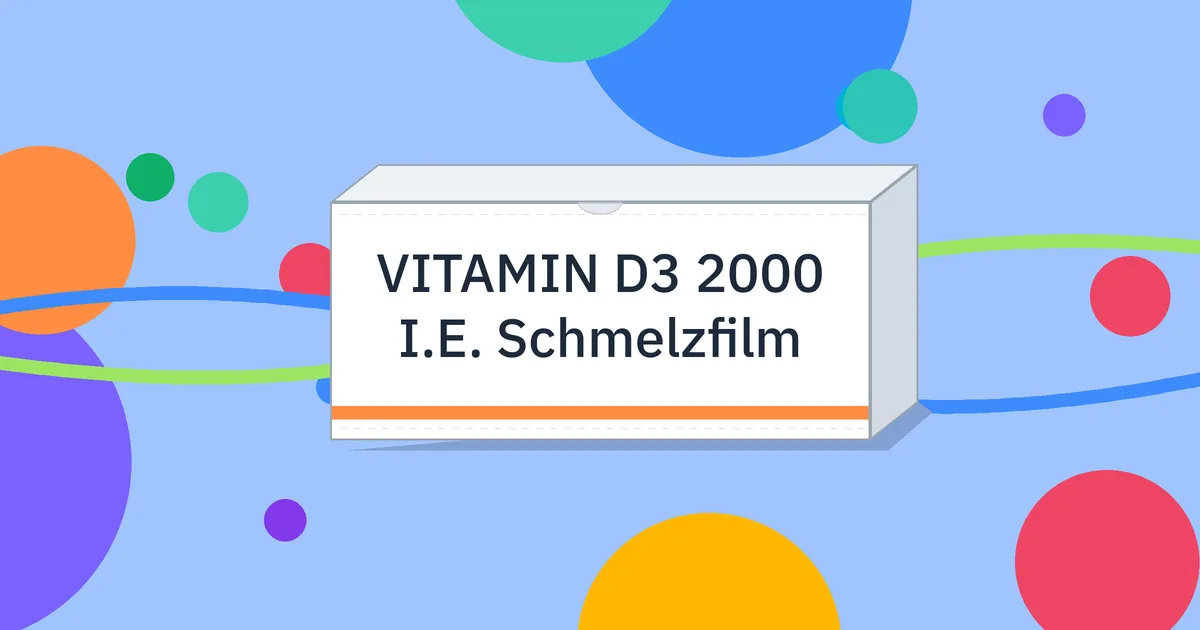 Symbolbild: Packung mit der Aufschrift VITAMIN D3 2000 I.E. Schmelzfilm (PZN 19823336) – Verfügbarkeit und Bezug in Apotheken in Frankfurt am Main