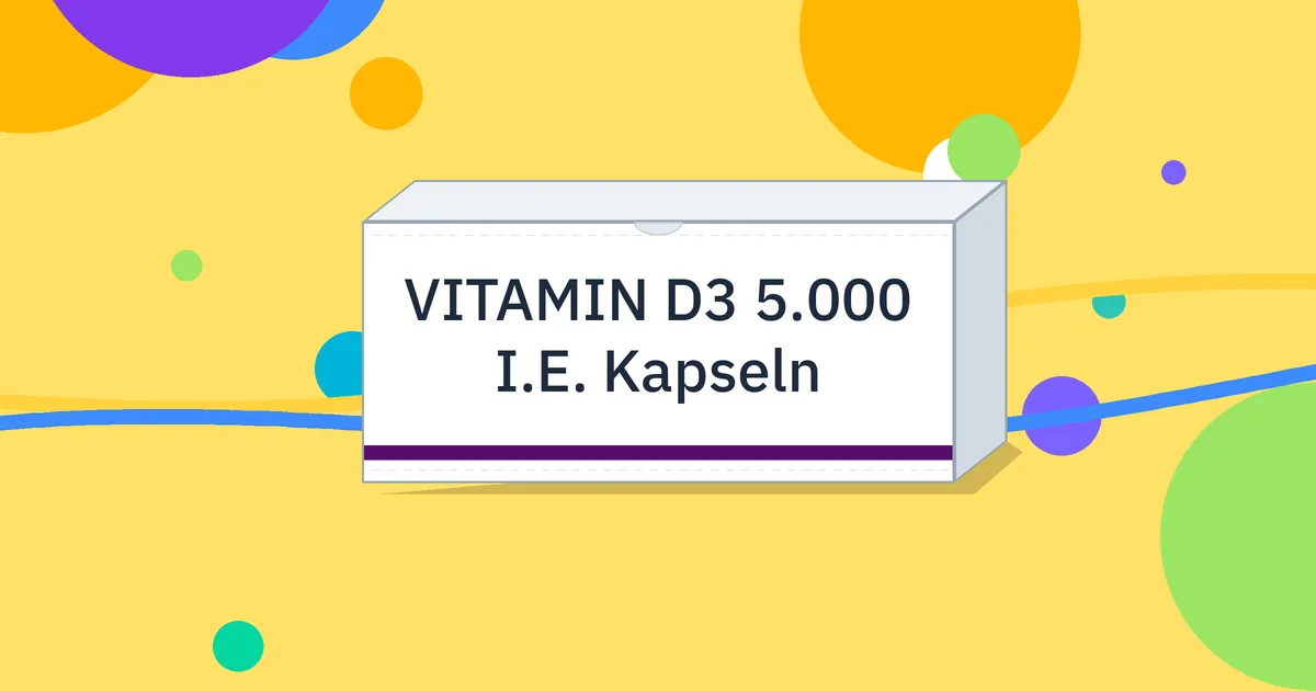 Symbolbild: Packung mit der Aufschrift VITAMIN D3 5.000 I.E. Kapseln (PZN 15736971) – Verfügbarkeit und Bezug in Apotheken in Frankfurt am Main