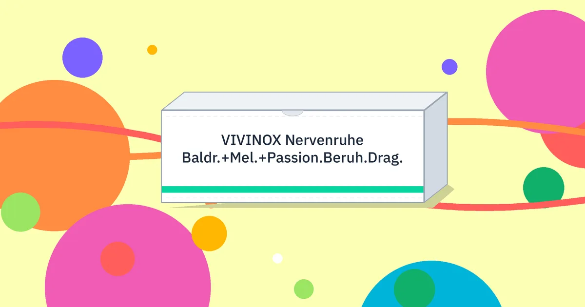 Symbolbild: Packung mit der Aufschrift VIVINOX Nervenruhe Baldr.+Mel.+Passion.Beruh.Drag. (PZN 16388259) – Verfügbarkeit und Bezug in Apotheken in Frankfurt am Main