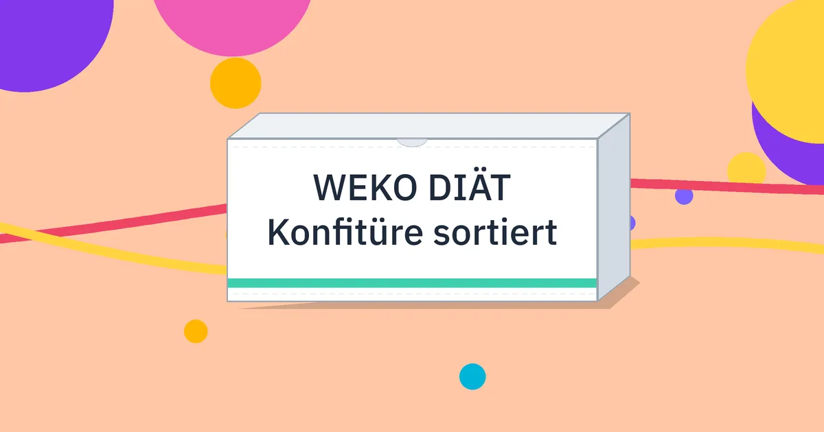 Symbolbild: Packung mit der Aufschrift WEKO DIÄT Konfitüre sortiert (PZN 04977648) – Verfügbarkeit und Bezug in Apotheken in Frankfurt am Main