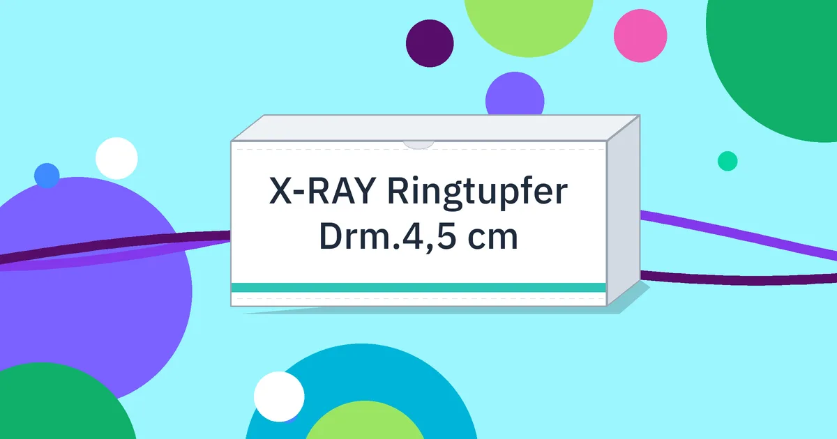 Symbolbild: Packung mit der Aufschrift X-RAY Ringtupfer Drm.4,5 cm (PZN 06607737) – Verfügbarkeit und Bezug in Apotheken in Frankfurt am Main