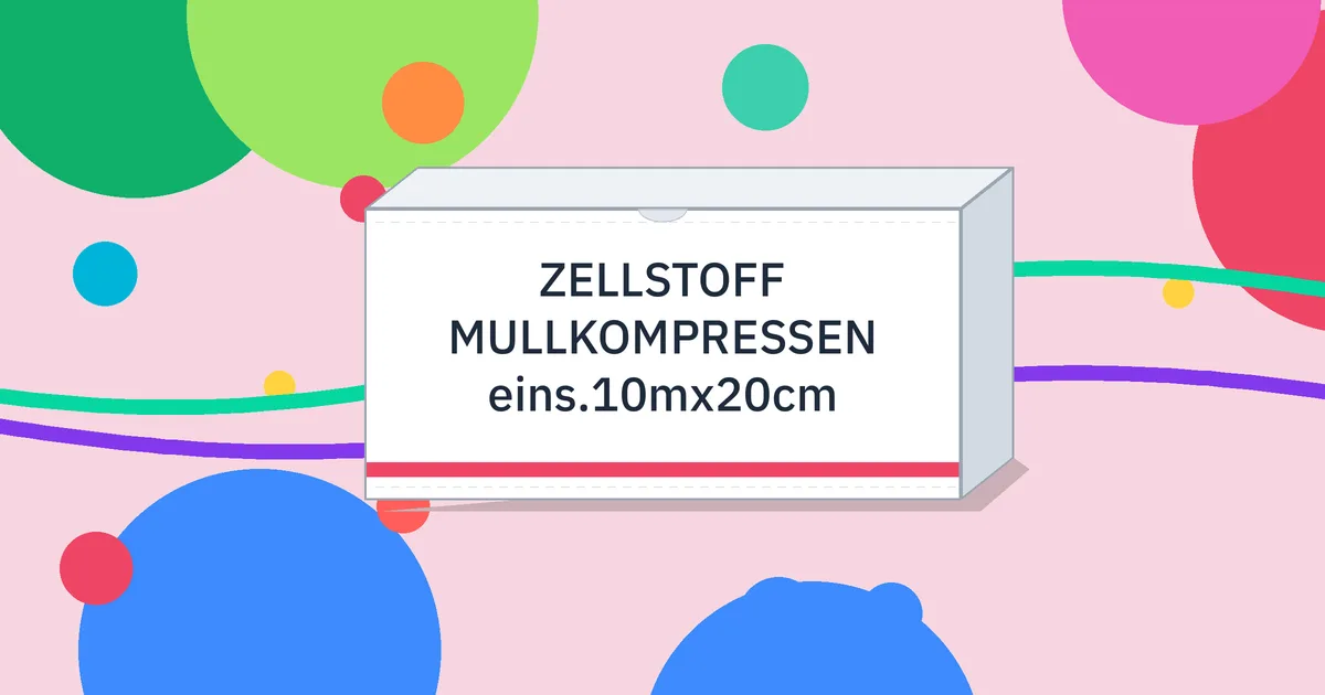 Symbolbild: Packung mit der Aufschrift ZELLSTOFF MULLKOMPRESSEN eins.10mx20cm (PZN 01722959) – Verfügbarkeit und Bezug in Apotheken in Frankfurt am Main