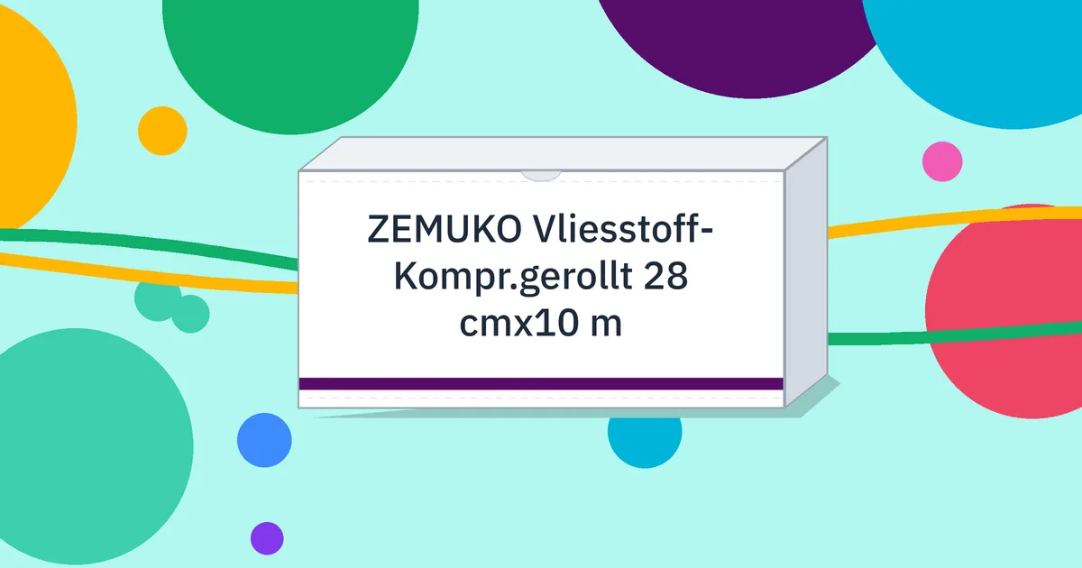 Symbolbild: Packung mit der Aufschrift ZEMUKO Vliesstoff-Kompr.gerollt 28 cmx10 m (PZN 15431881) – Verfügbarkeit und Bezug in Apotheken in Frankfurt am Main
