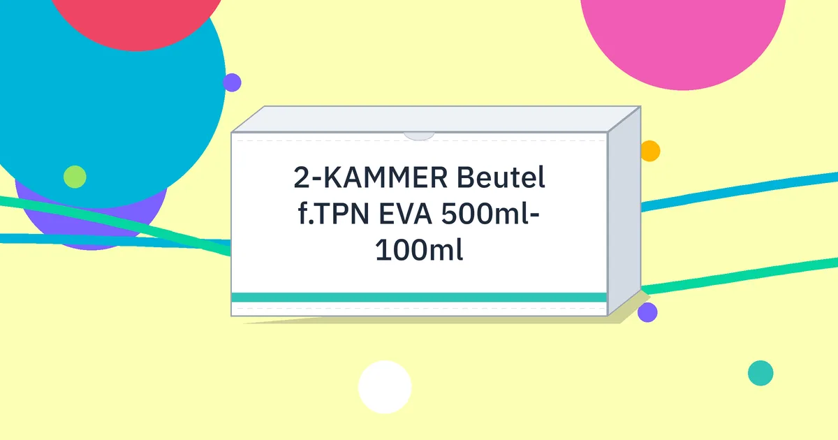 Symbolbild: Packung mit der Aufschrift 2-KAMMER Beutel f.TPN EVA 500ml-100ml (PZN 16634557) – Verfügbarkeit und Bezug in Apotheken in Frankfurt am Main