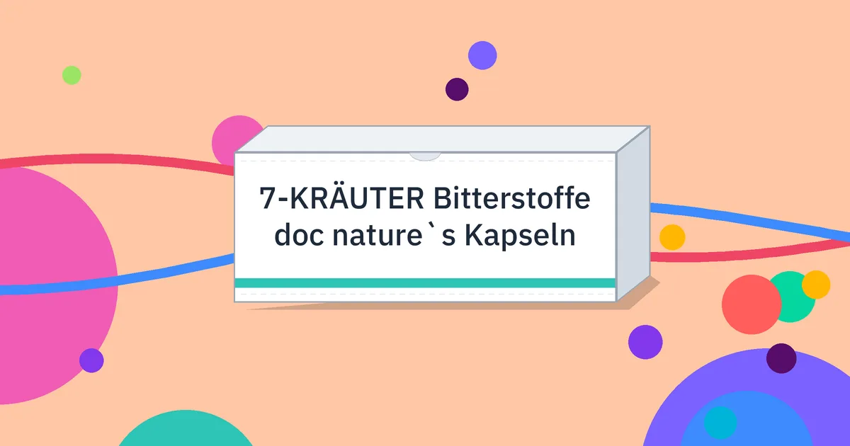 Symbolbild: Packung mit der Aufschrift 7-KRÄUTER Bitterstoffe doc nature`s Kapseln (PZN 20892408) – Verfügbarkeit und Bezug in Apotheken in Frankfurt am Main