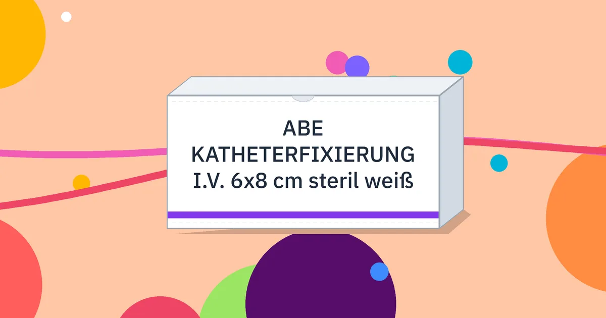 Symbolbild: Packung mit der Aufschrift ABE KATHETERFIXIERUNG I.V. 6x8 cm steril weiß (PZN 12589854) – Verfügbarkeit und Bezug in Apotheken in Frankfurt am Main