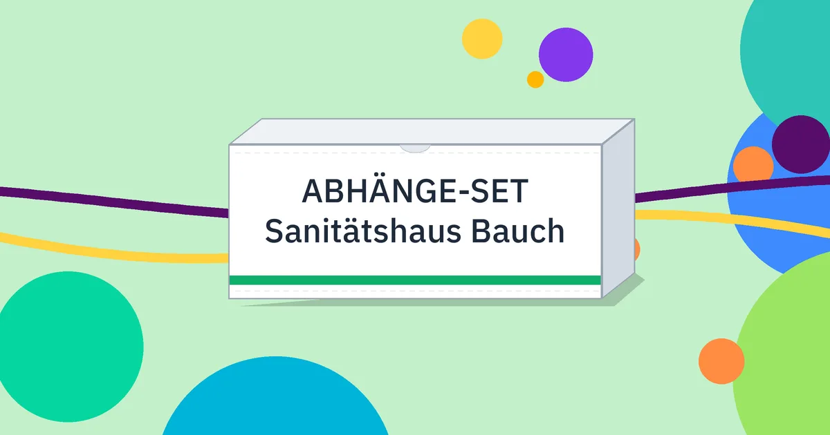 Symbolbild: Packung mit der Aufschrift ABHÄNGE-SET Sanitätshaus Bauch (PZN 11167223) – Verfügbarkeit und Bezug in Apotheken in Frankfurt am Main