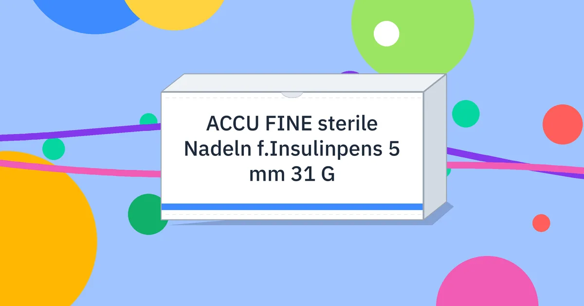 Symbolbild: Packung mit der Aufschrift ACCU FINE sterile Nadeln f.Insulinpens 5 mm 31 G (PZN 12772541) – Verfügbarkeit und Bezug in Apotheken in Frankfurt am Main