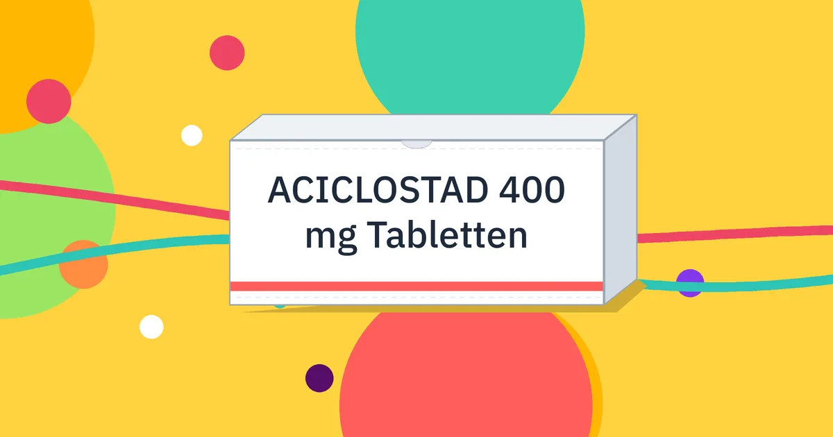 Symbolbild: Packung mit der Aufschrift ACICLOSTAD 400 mg Tabletten (PZN 06873172) – Verfügbarkeit und Bezug in Apotheken in Frankfurt am Main