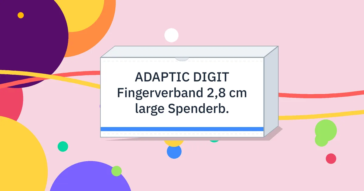 Symbolbild: Packung mit der Aufschrift ADAPTIC DIGIT Fingerverband 2,8 cm large Spenderb. (PZN 10843478) – Verfügbarkeit und Bezug in Apotheken in Frankfurt am Main