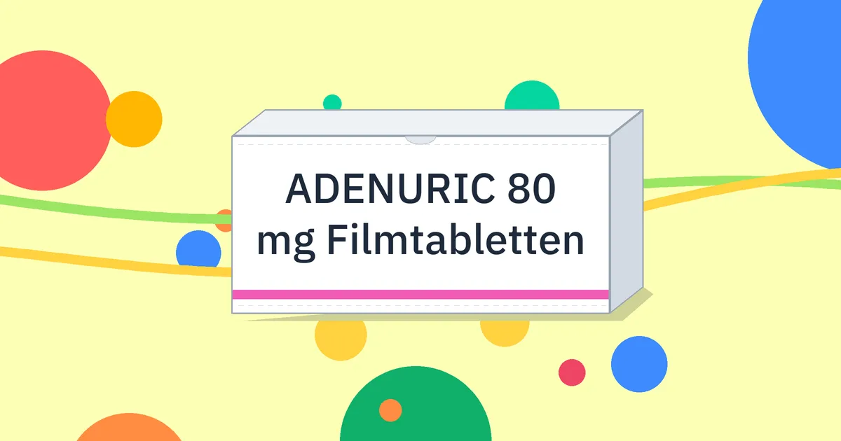 Symbolbild: Packung mit der Aufschrift ADENURIC 80 mg Filmtabletten (PZN 05455136) – Verfügbarkeit und Bezug in Apotheken in Frankfurt am Main