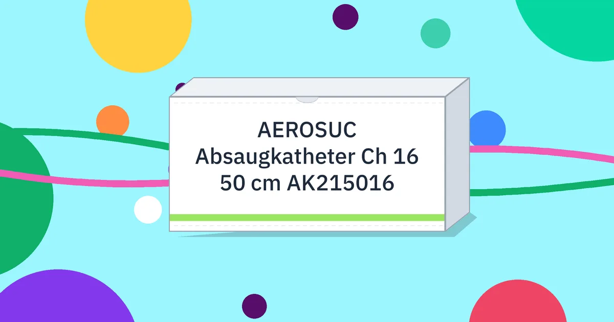 Symbolbild: Packung mit der Aufschrift AEROSUC Absaugkatheter Ch 16 50 cm AK215016 (PZN 14310224) – Verfügbarkeit und Bezug in Apotheken in Frankfurt am Main