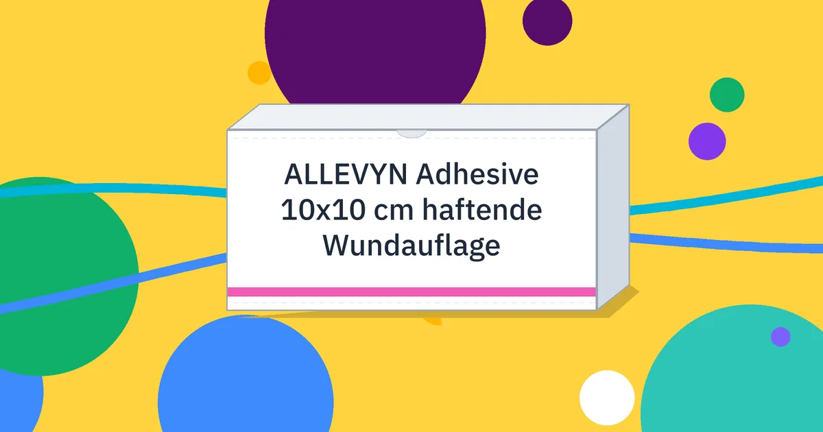 Symbolbild: Packung mit der Aufschrift ALLEVYN Adhesive 10x10 cm haftende Wundauflage (PZN 13831694) – Verfügbarkeit und Bezug in Apotheken in Frankfurt am Main