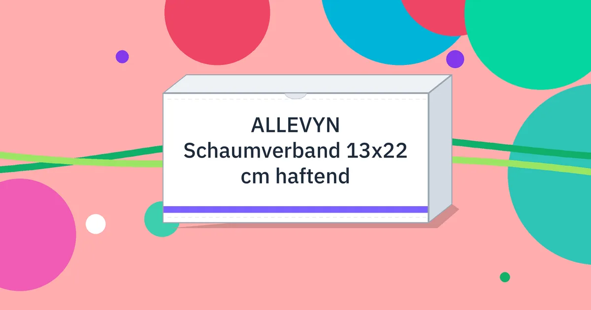 Symbolbild: Packung mit der Aufschrift ALLEVYN Schaumverband 13x22 cm haftend (PZN 10054155) – Verfügbarkeit und Bezug in Apotheken in Frankfurt am Main