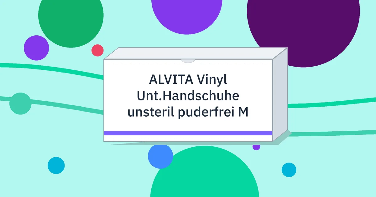 Symbolbild: Packung mit der Aufschrift ALVITA Vinyl Unt.Handschuhe unsteril puderfrei M (PZN 11309396) – Verfügbarkeit und Bezug in Apotheken in Frankfurt am Main