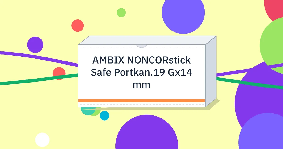 Symbolbild: Packung mit der Aufschrift AMBIX NONCORstick Safe Portkan.19 Gx14 mm (PZN 10048841) – Verfügbarkeit und Bezug in Apotheken in Frankfurt am Main