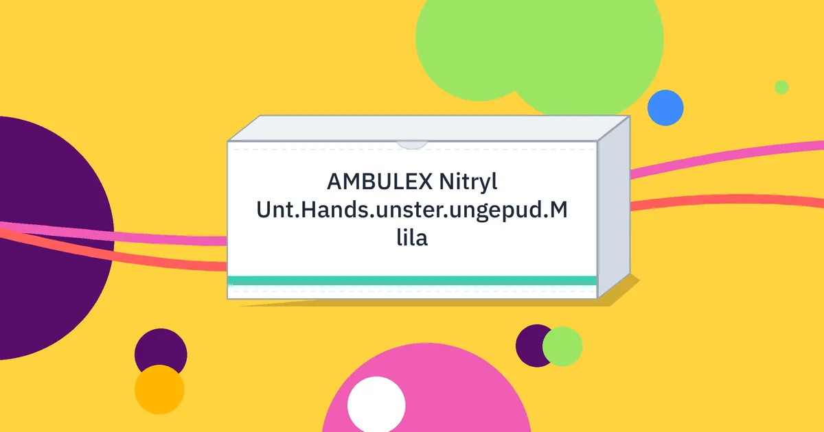 Symbolbild: Packung mit der Aufschrift AMBULEX Nitryl Unt.Hands.unster.ungepud.M lila (PZN 12700441) – Verfügbarkeit und Bezug in Apotheken in Frankfurt am Main