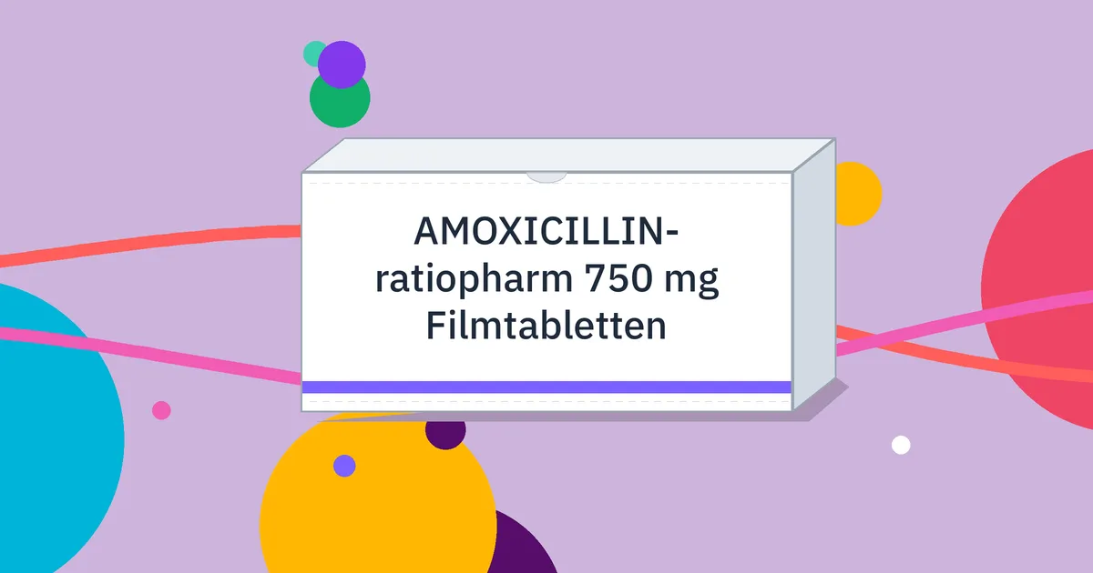 Symbolbild: Packung mit der Aufschrift AMOXICILLIN-ratiopharm 750 mg Filmtabletten (PZN 00000655) – Verfügbarkeit und Bezug in Apotheken in Frankfurt am Main