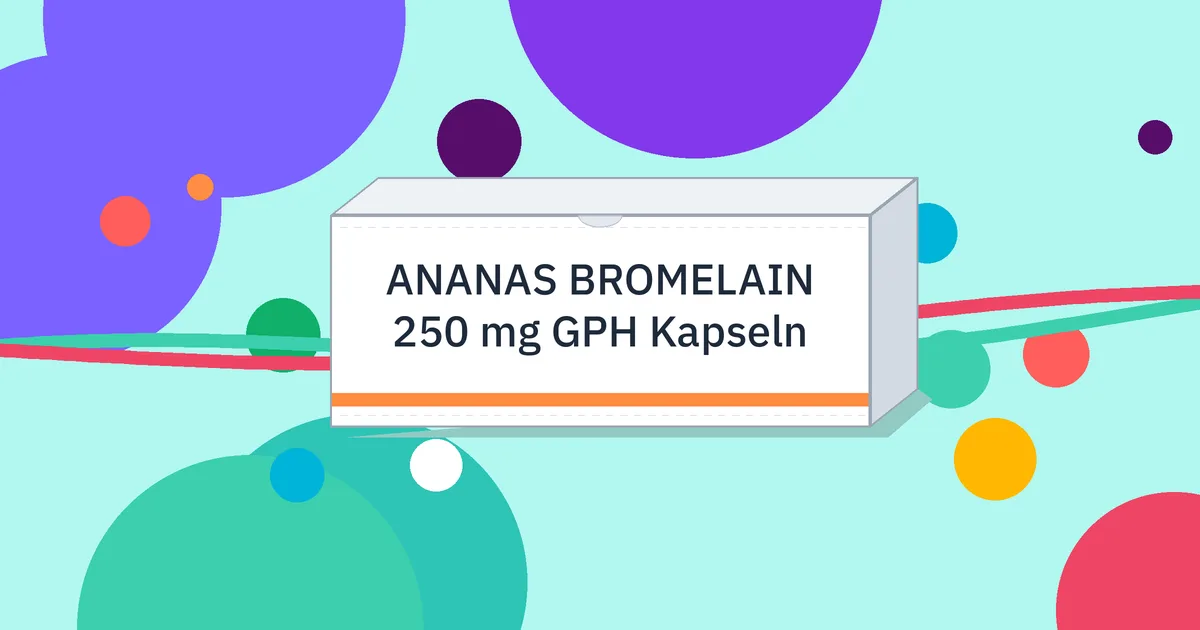 Symbolbild: Packung mit der Aufschrift ANANAS BROMELAIN 250 mg GPH Kapseln (PZN 02565309) – Verfügbarkeit und Bezug in Apotheken in Frankfurt am Main