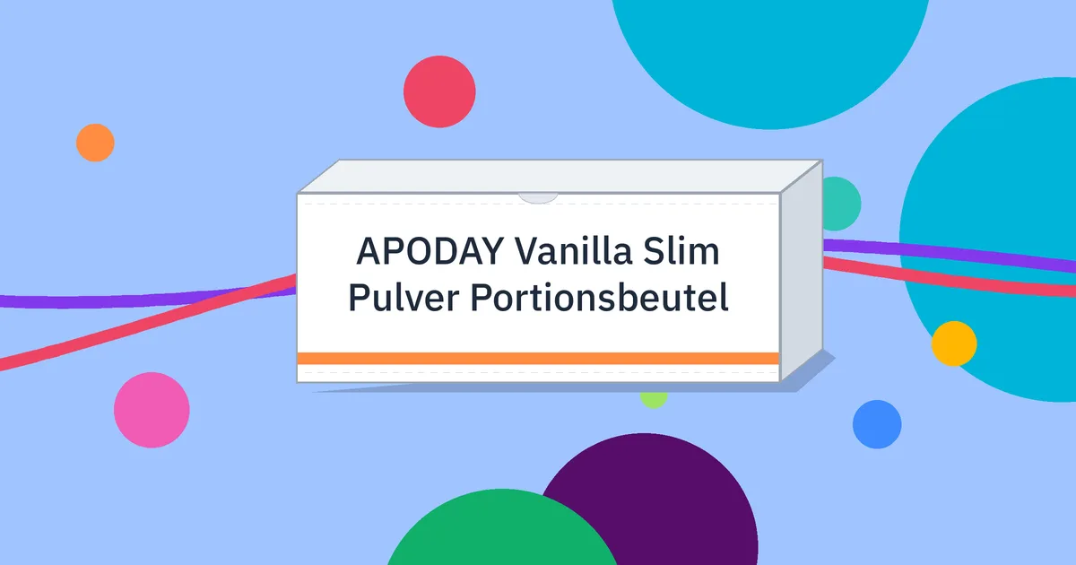 Symbolbild: Packung mit der Aufschrift APODAY Vanilla Slim Pulver Portionsbeutel (PZN 10123838) – Verfügbarkeit und Bezug in Apotheken in Frankfurt am Main