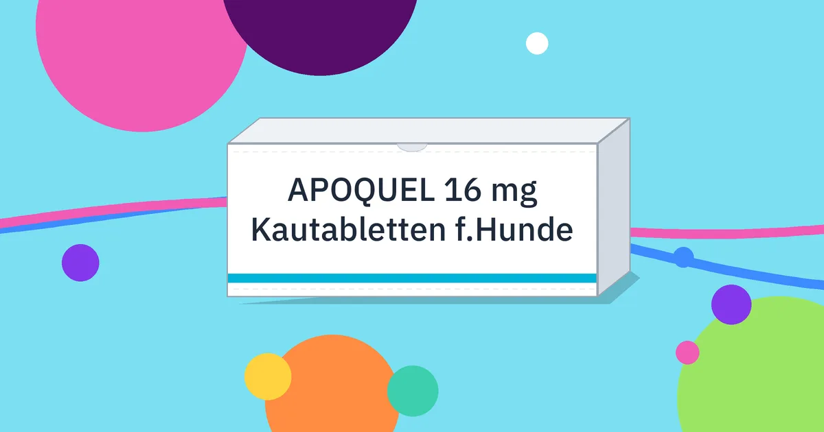 Symbolbild: Packung mit der Aufschrift APOQUEL 16 mg Kautabletten f.Hunde (PZN 18426679) – Verfügbarkeit und Bezug in Apotheken in Frankfurt am Main