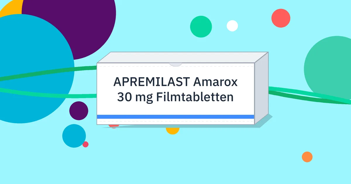 Symbolbild: Packung mit der Aufschrift APREMILAST Amarox 30 mg Filmtabletten (PZN 20181713) – Verfügbarkeit und Bezug in Apotheken in Frankfurt am Main