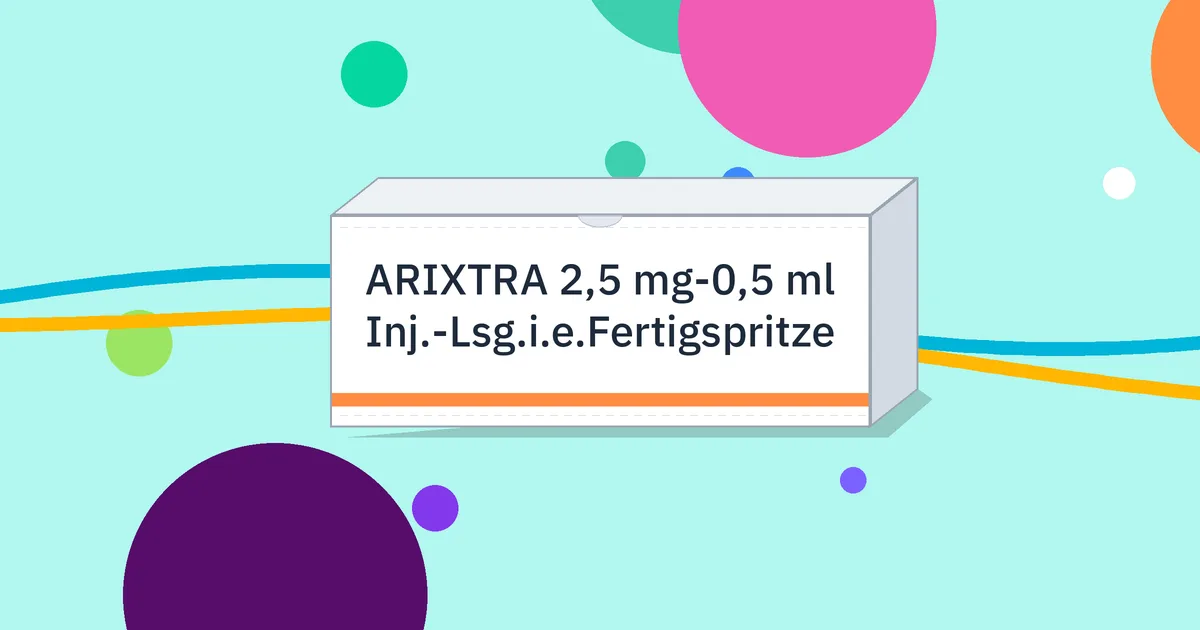 Symbolbild: Packung mit der Aufschrift ARIXTRA 2,5 mg-0,5 ml Inj.-Lsg.i.e.Fertigspritze (PZN 10992037) – Verfügbarkeit und Bezug in Apotheken in Frankfurt am Main