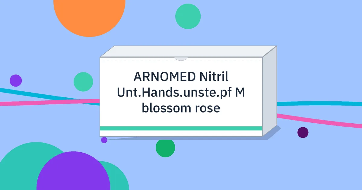 Symbolbild: Packung mit der Aufschrift ARNOMED Nitril Unt.Hands.unste.pf M blossom rose (PZN 18136881) – Verfügbarkeit und Bezug in Apotheken in Frankfurt am Main