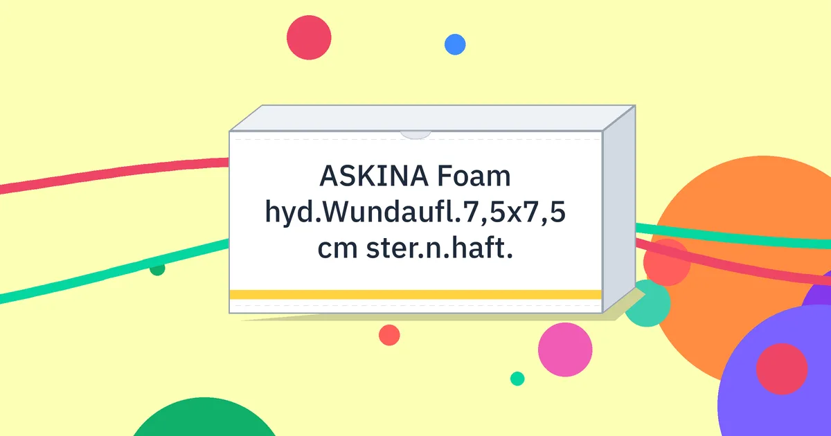 Symbolbild: Packung mit der Aufschrift ASKINA Foam hyd.Wundaufl.7,5x7,5 cm ster.n.haft. (PZN 18208586) – Verfügbarkeit und Bezug in Apotheken in Frankfurt am Main
