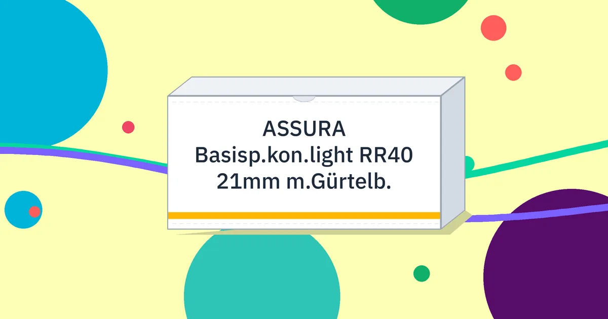 Symbolbild: Packung mit der Aufschrift ASSURA Basisp.kon.light RR40 21mm m.Gürtelb. (PZN 02857006) – Verfügbarkeit und Bezug in Apotheken in Frankfurt am Main
