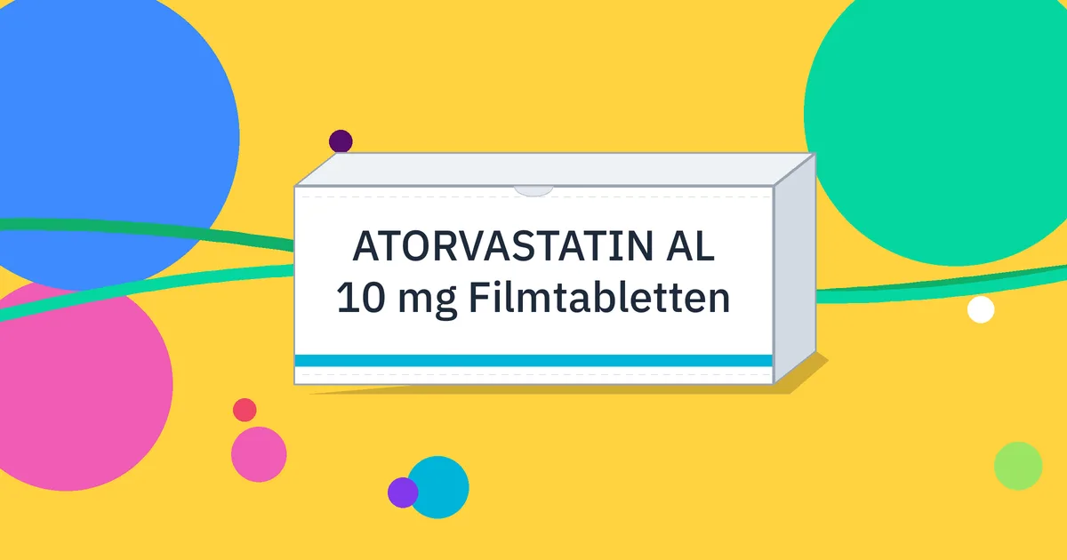 Symbolbild: Packung mit der Aufschrift ATORVASTATIN AL 10 mg Filmtabletten (PZN 09281822) – Verfügbarkeit und Bezug in Apotheken in Frankfurt am Main