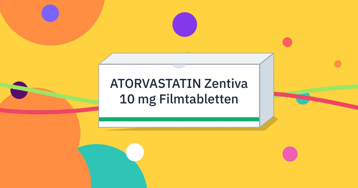 Symbolbild: Packung mit der Aufschrift ATORVASTATIN Zentiva 10 mg Filmtabletten (PZN 15784303) – Verfügbarkeit und Bezug in Apotheken in Frankfurt am Main