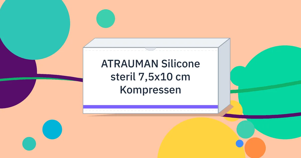 Symbolbild: Packung mit der Aufschrift ATRAUMAN Silicone steril 7,5x10 cm Kompressen (PZN 15823457) – Verfügbarkeit und Bezug in Apotheken in Frankfurt am Main