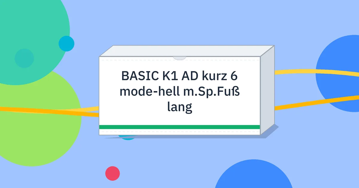 Symbolbild: Packung mit der Aufschrift BASIC K1 AD kurz 6 mode-hell m.Sp.Fuß lang (PZN 20259237) – Verfügbarkeit und Bezug in Apotheken in Frankfurt am Main