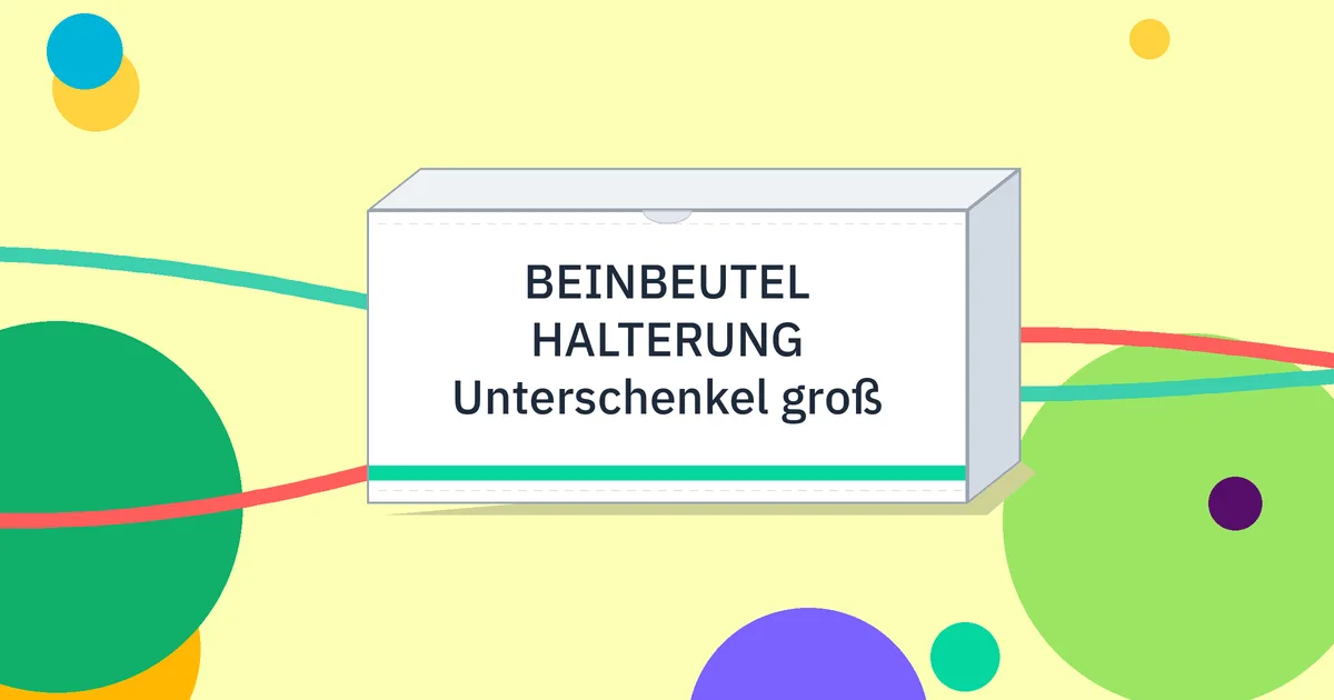 Symbolbild: Packung mit der Aufschrift BEINBEUTEL HALTERUNG Unterschenkel groß (PZN 03688445) – Verfügbarkeit und Bezug in Apotheken in Frankfurt am Main