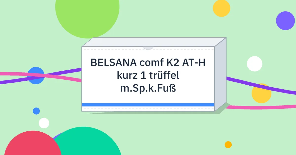 Symbolbild: Packung mit der Aufschrift BELSANA comf K2 AT-H kurz 1 trüffel m.Sp.k.Fuß (PZN 12328131) – Verfügbarkeit und Bezug in Apotheken in Frankfurt am Main