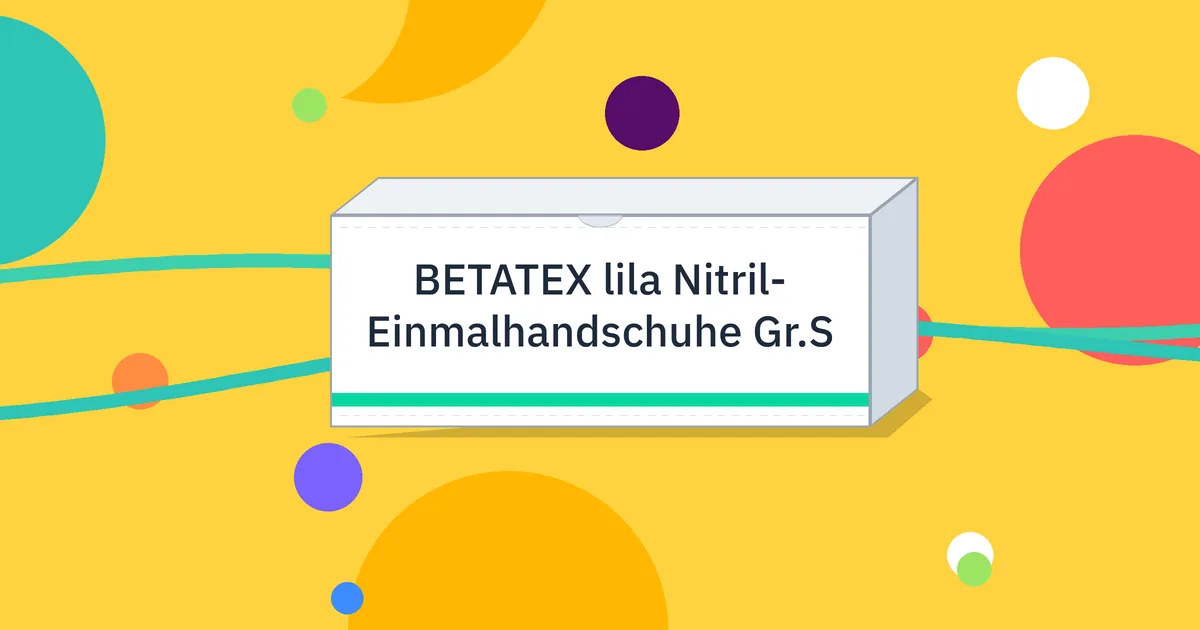 Symbolbild: Packung mit der Aufschrift BETATEX lila Nitril-Einmalhandschuhe Gr.S (PZN 17817082) – Verfügbarkeit und Bezug in Apotheken in Frankfurt am Main