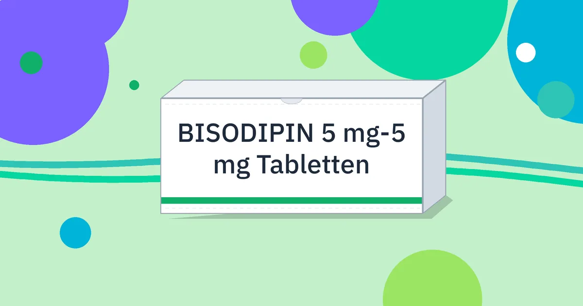 Symbolbild: Packung mit der Aufschrift BISODIPIN 5 mg-5 mg Tabletten (PZN 12020769) – Verfügbarkeit und Bezug in Apotheken in Frankfurt am Main