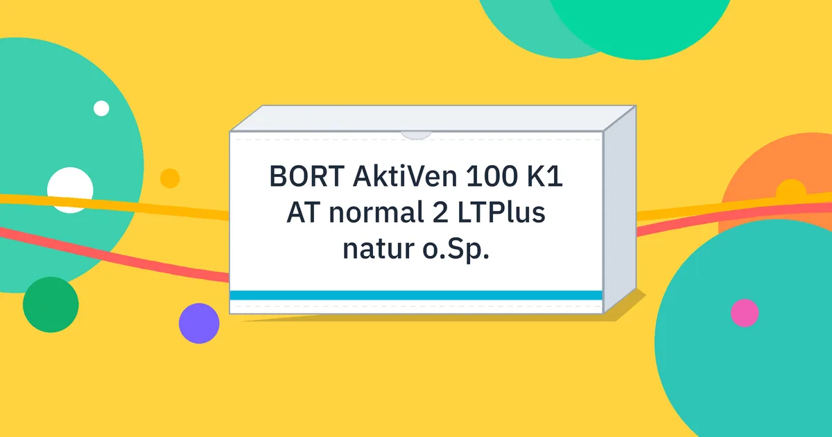 Symbolbild: Packung mit der Aufschrift BORT AktiVen 100 K1 AT normal 2 LTPlus natur o.Sp. (PZN 18175361) – Verfügbarkeit und Bezug in Apotheken in Frankfurt am Main