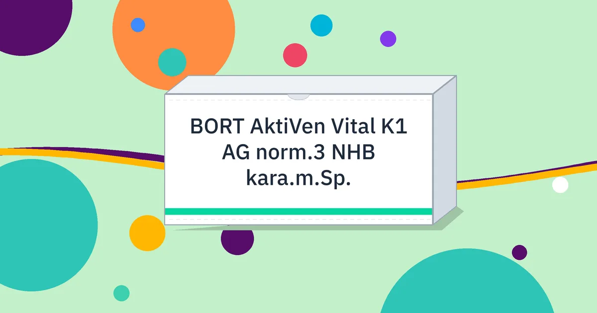 Symbolbild: Packung mit der Aufschrift BORT AktiVen Vital K1 AG norm.3 NHB kara.m.Sp. (PZN 13735192) – Verfügbarkeit und Bezug in Apotheken in Frankfurt am Main