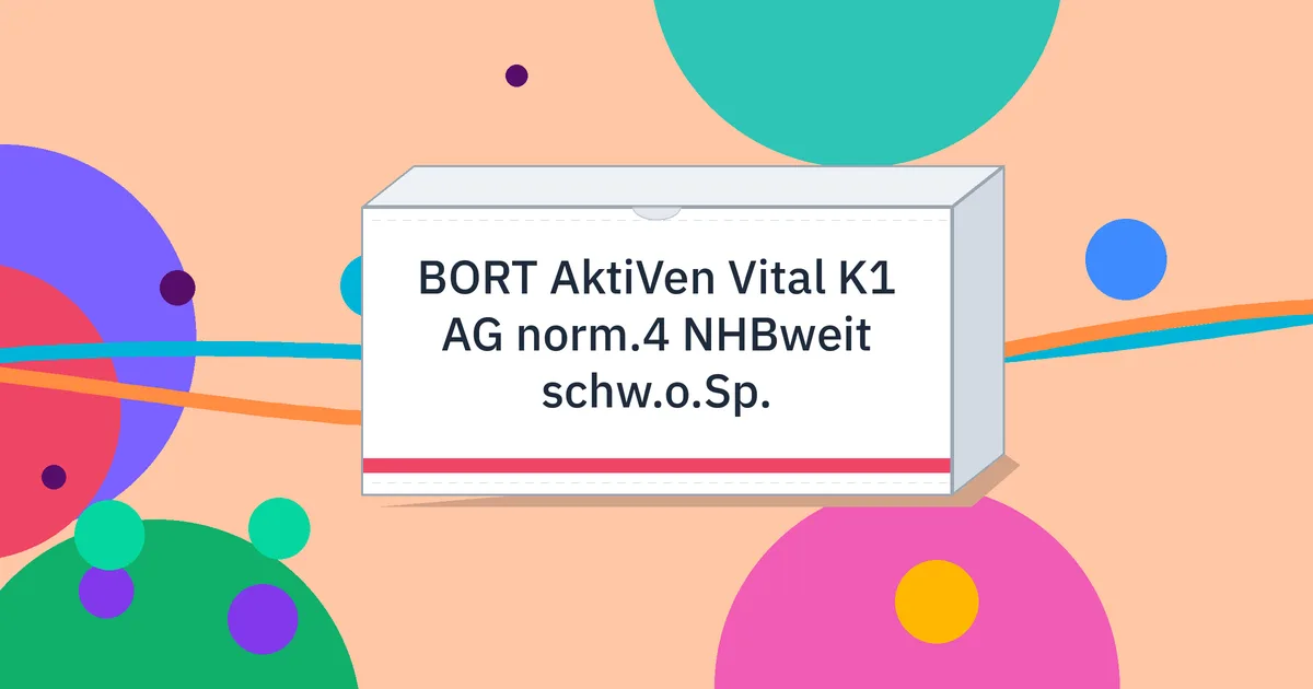 Symbolbild: Packung mit der Aufschrift BORT AktiVen Vital K1 AG norm.4 NHBweit schw.o.Sp. (PZN 13735714) – Verfügbarkeit und Bezug in Apotheken in Frankfurt am Main