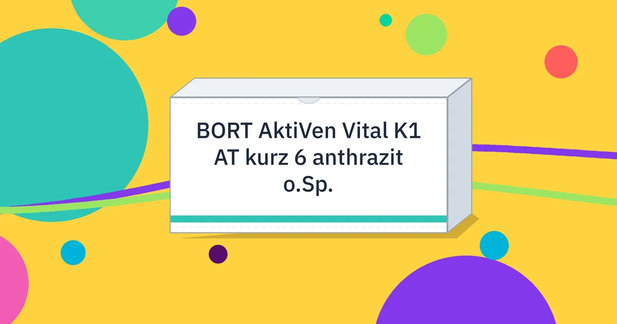 Symbolbild: Packung mit der Aufschrift BORT AktiVen Vital K1 AT kurz 6 anthrazit o.Sp. (PZN 13742482) – Verfügbarkeit und Bezug in Apotheken in Frankfurt am Main