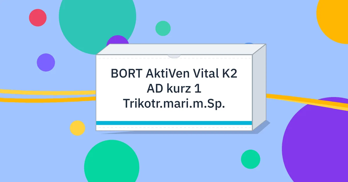 Symbolbild: Packung mit der Aufschrift BORT AktiVen Vital K2 AD kurz 1 Trikotr.mari.m.Sp. (PZN 13727873) – Verfügbarkeit und Bezug in Apotheken in Frankfurt am Main