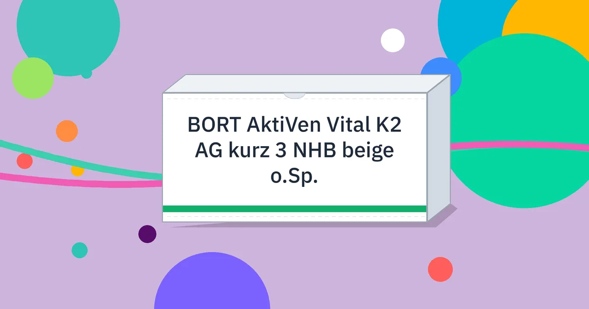 Symbolbild: Packung mit der Aufschrift BORT AktiVen Vital K2 AG kurz 3 NHB beige o.Sp. (PZN 13731509) – Verfügbarkeit und Bezug in Apotheken in Frankfurt am Main