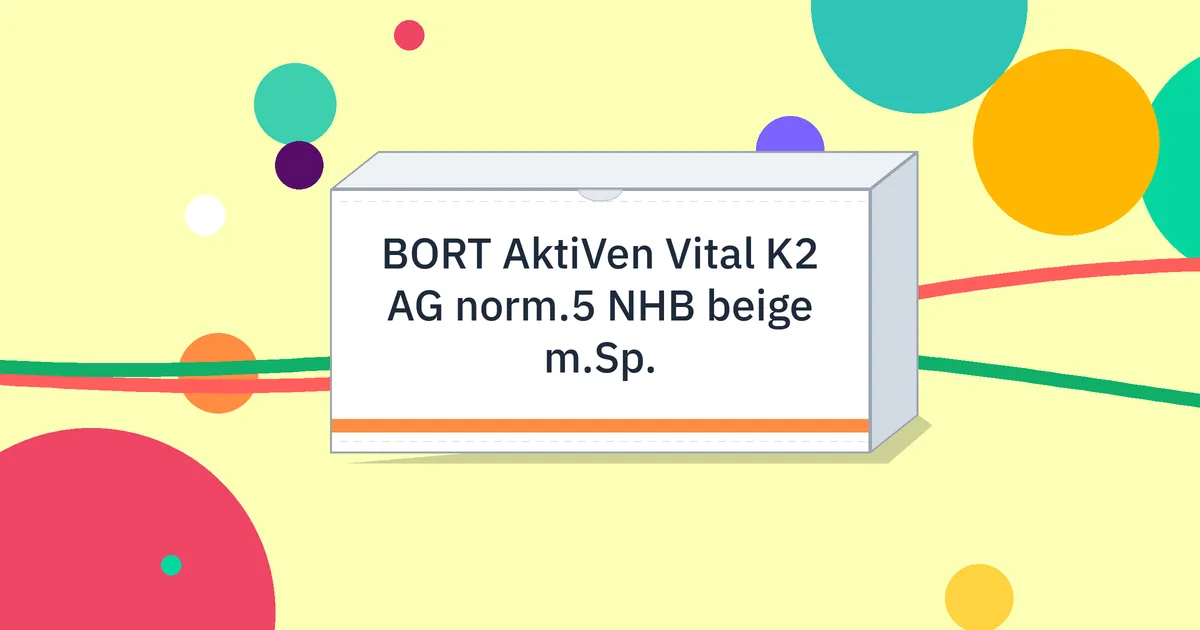 Symbolbild: Packung mit der Aufschrift BORT AktiVen Vital K2 AG norm.5 NHB beige m.Sp. (PZN 13731774) – Verfügbarkeit und Bezug in Apotheken in Frankfurt am Main