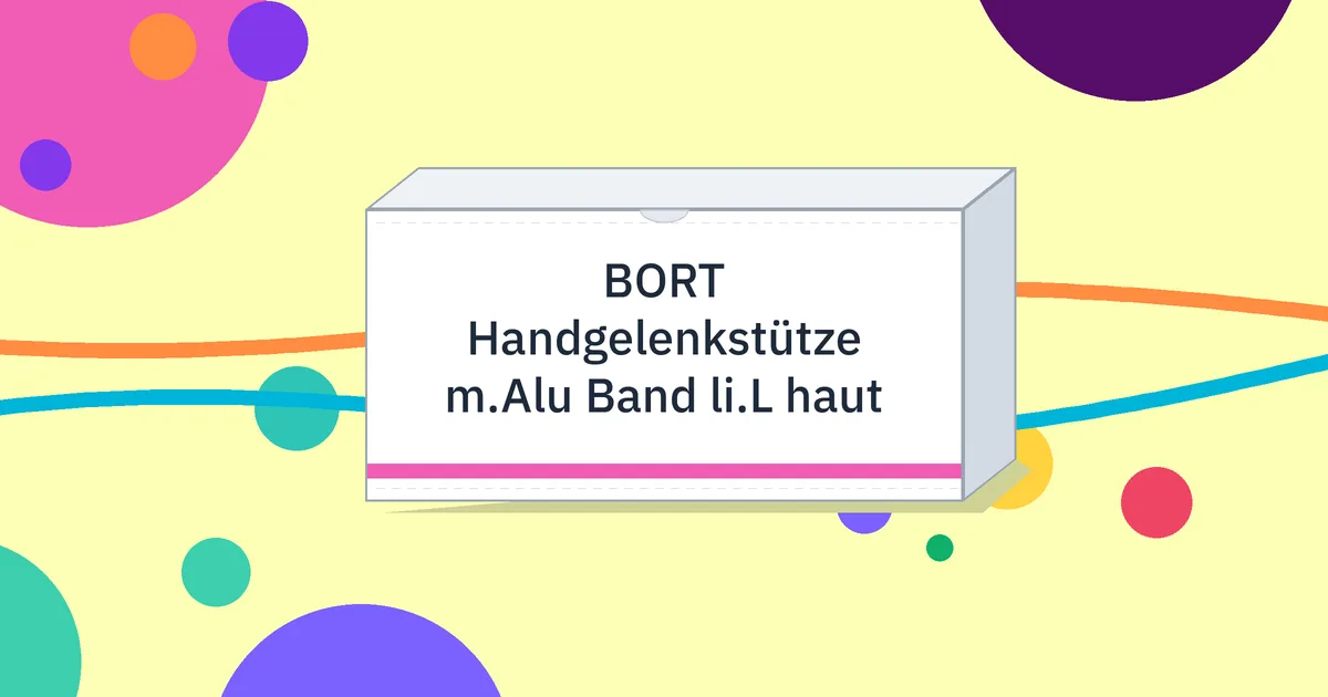 Symbolbild: Packung mit der Aufschrift BORT Handgelenkstütze m.Alu Band li.L haut (PZN 04125282) – Verfügbarkeit und Bezug in Apotheken in Frankfurt am Main