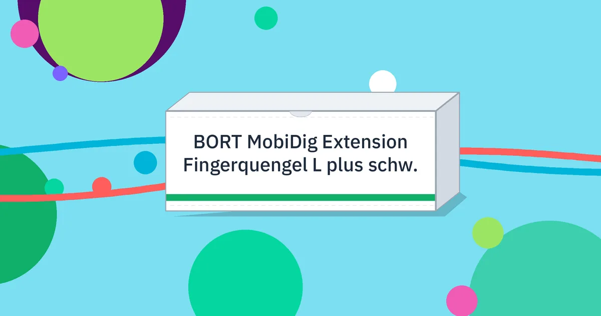 Symbolbild: Packung mit der Aufschrift BORT MobiDig Extension Fingerquengel L plus schw. (PZN 04773621) – Verfügbarkeit und Bezug in Apotheken in Frankfurt am Main